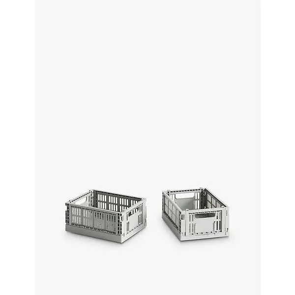 HAY Colour Stackable Mini Plastic Crates Set Of Two - Light Grey