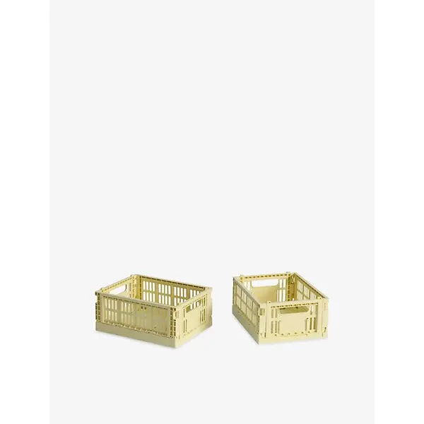 HAY Colour Stackable Mini Plastic Crates Set Of Two - Light Yellow
