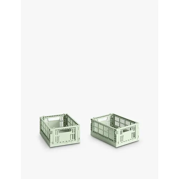 HAY Colour Stackable Mini Plastic Crates Set Of Two - Mint