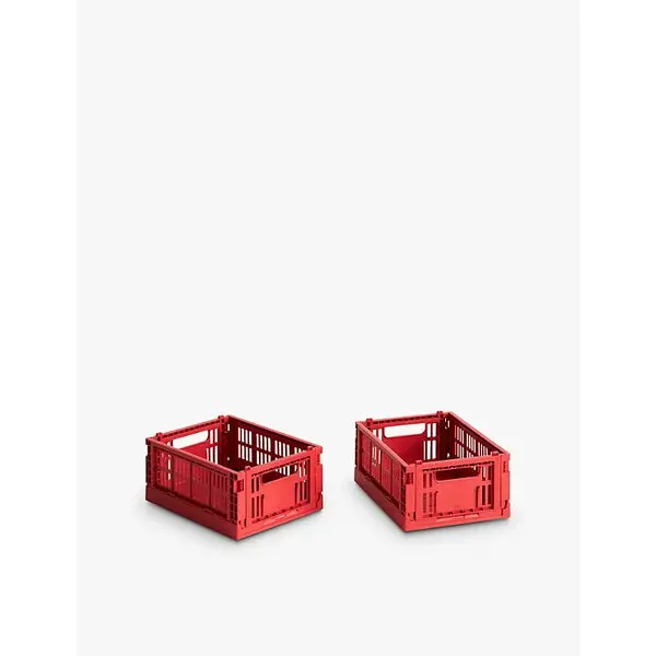 HAY Colour Stackable Mini Plastic Crates Set Of Two - Red