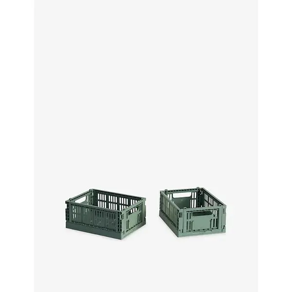 HAY Colour Stackable Mini Plastic Crates Set Of Two - Sage Green