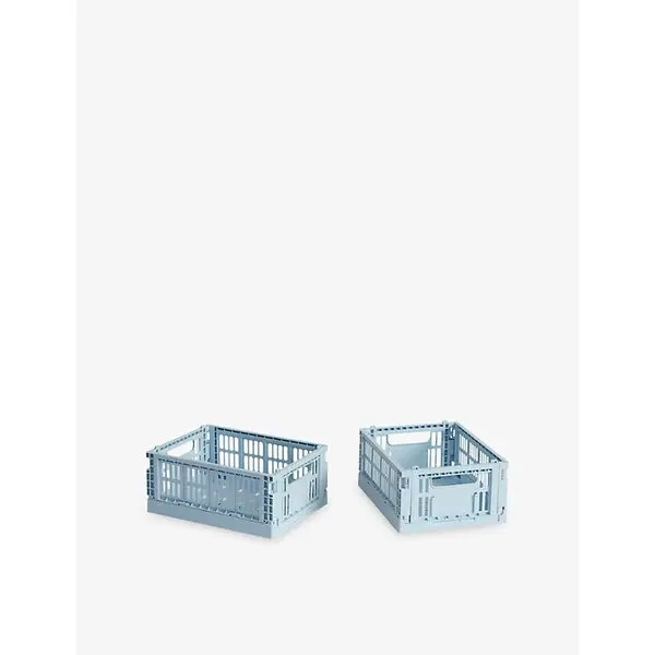 HAY Colour Stackable Mini Plastic Crates Set Of Two - Soft Blue