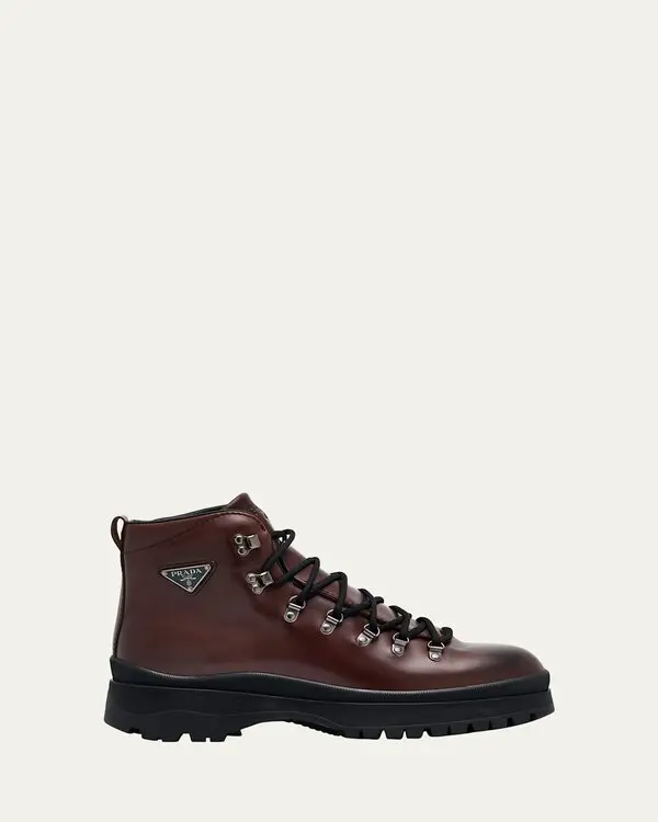 Prada Brixxen Leather Ankle Boots - Brown