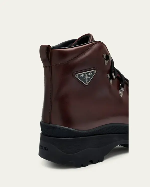 Prada Brixxen Leather Ankle Boots - Brown