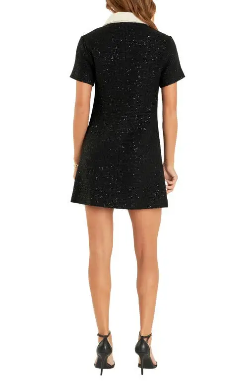 English Factory Sequin Tweed Mini Shirt Dress
