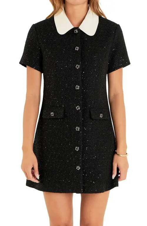 English Factory Sequin Tweed Mini Shirt Dress