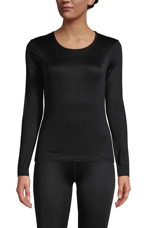 LANDS' END Silk Interlock Long Sleeve Crewneck Top - Black