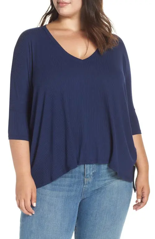 SLINK JEANS Ribbed V-neck Top - Navy