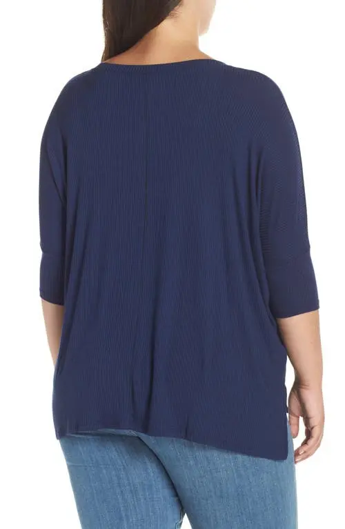 SLINK JEANS Ribbed V-neck Top - Navy