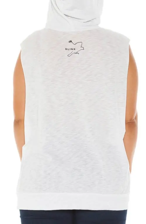 SLINK JEANS Sleeveless Graphic Pullover Hoodie - White/ Be Youtiful