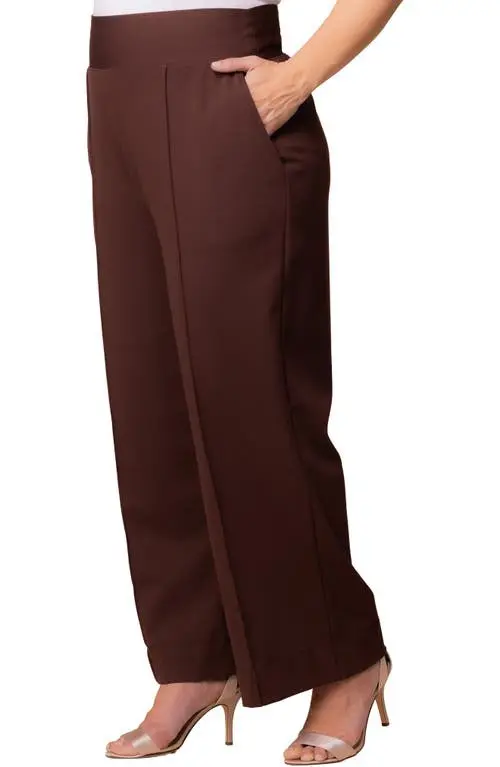 KIYONNA High Waisted Wide Leg Ponte Pants - Chocolate