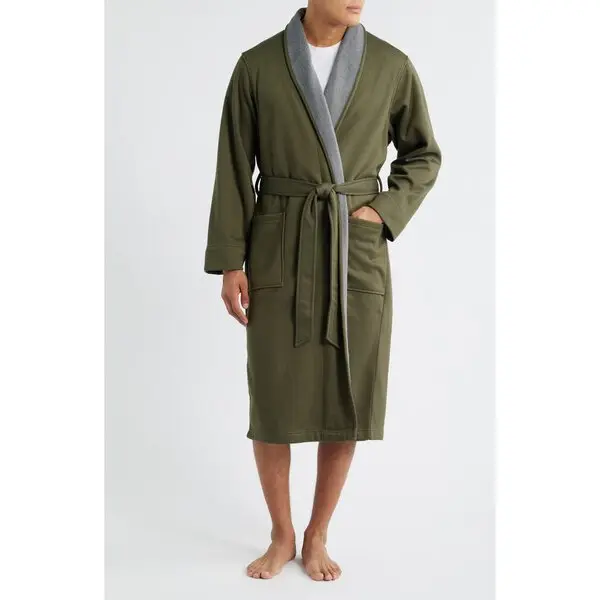 Nordstrom Essential Fleece Lined Robe - Olive Night