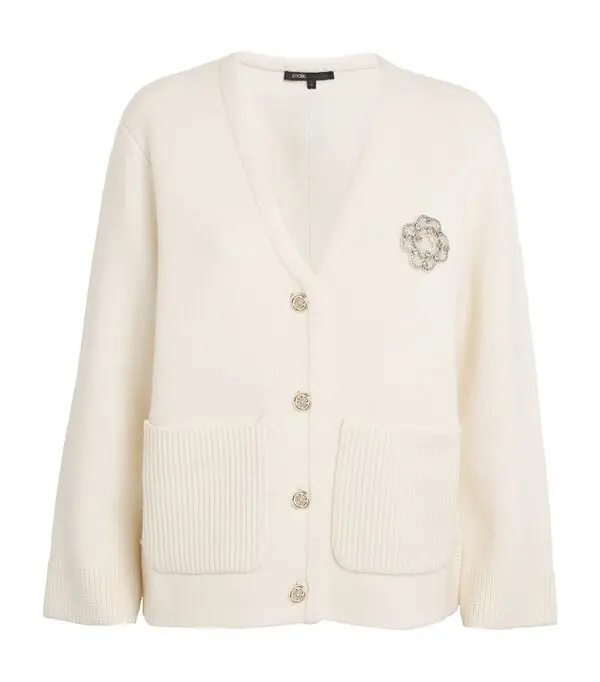 Maje Wool-blend Embellished Cardigan - White