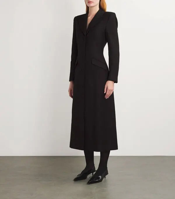 black fitted coat dress Women's Black Long Coat Formal Dress, Elegant Double Breasted Coat for Office and Events 36