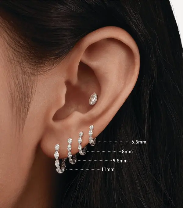 MARIA TASH Invisible Set Diamond Marquise Eternity Single Hoop Earring - Gold