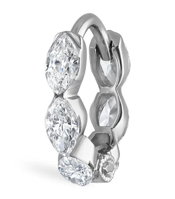 MARIA TASH Invisible Set Diamond Marquise Eternity Single Hoop Earring - White