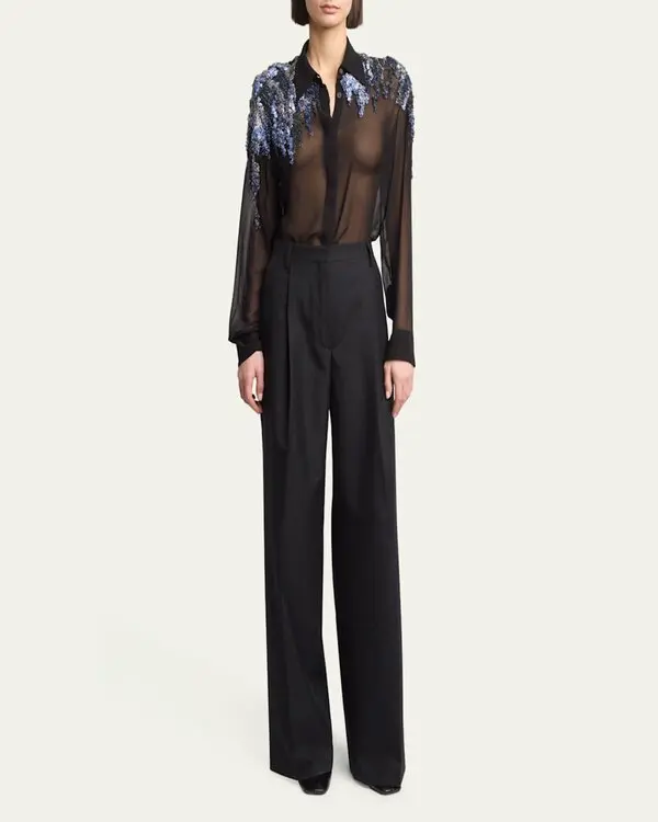 Dries Van Noten Porter Straight Leg Wool Pants