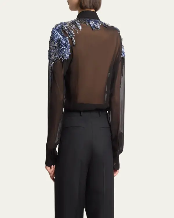 Dries Van Noten Chowy Embellished Chiffon Shirt
