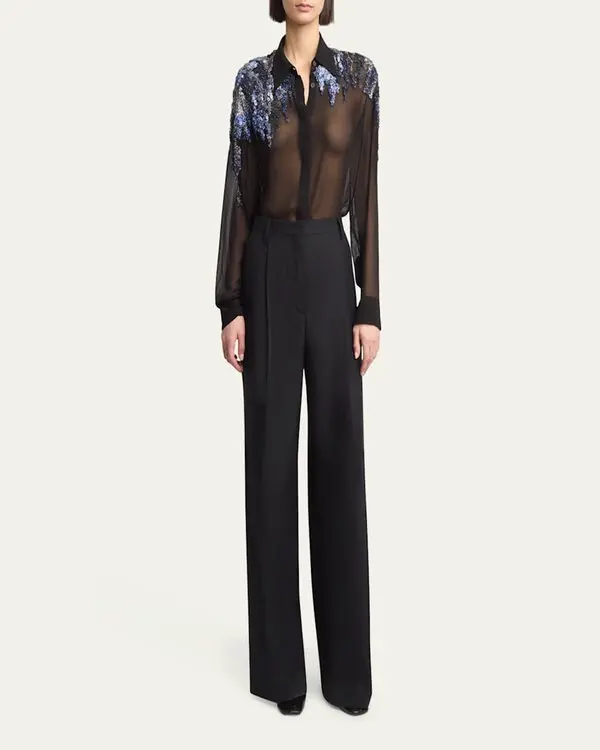 Dries Van Noten Chowy Embellished Chiffon Shirt