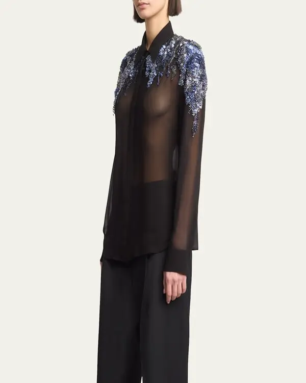 Dries Van Noten Chowy Embellished Chiffon Shirt