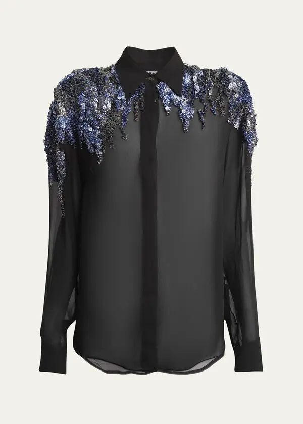 Dries Van Noten Chowy Embellished Chiffon Shirt