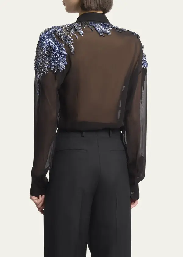 Dries Van Noten Chowy Embellished Chiffon Shirt