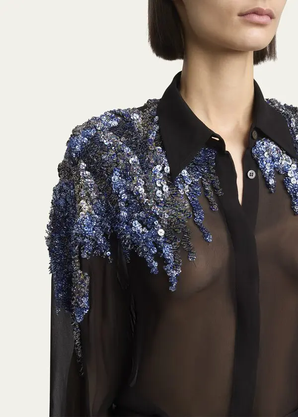 Dries Van Noten Chowy Embellished Chiffon Shirt