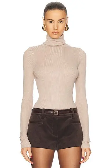 Enza Costa Silk Ribbed Turtleneck Top