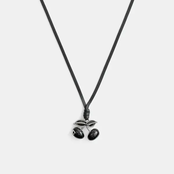 COACH® Cherry Leather Necklace - Black/hematite