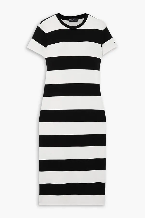 Polo Ralph Lauren Striped Stretch-modal And Cotton-blend Midi Dress - Black