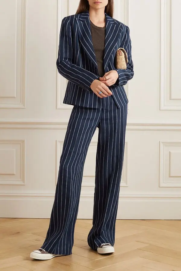 Ralph Lauren Double-breasted Striped Linen Blazer
