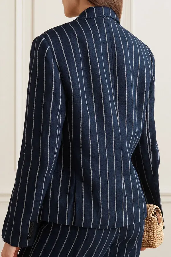 Ralph Lauren Double-breasted Striped Linen Blazer