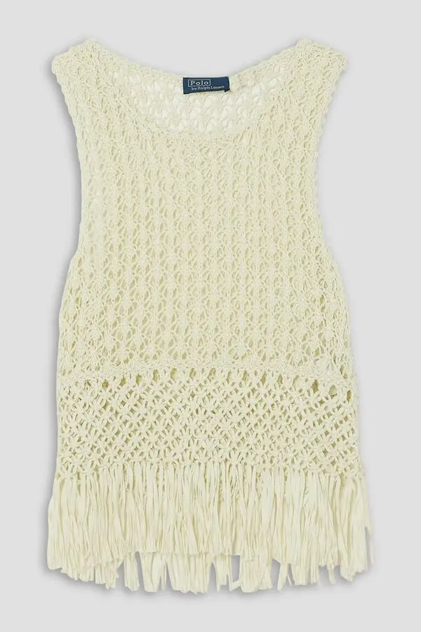 Polo Ralph Lauren Fringed Crocheted And Macramé Cotton Top - Ivory