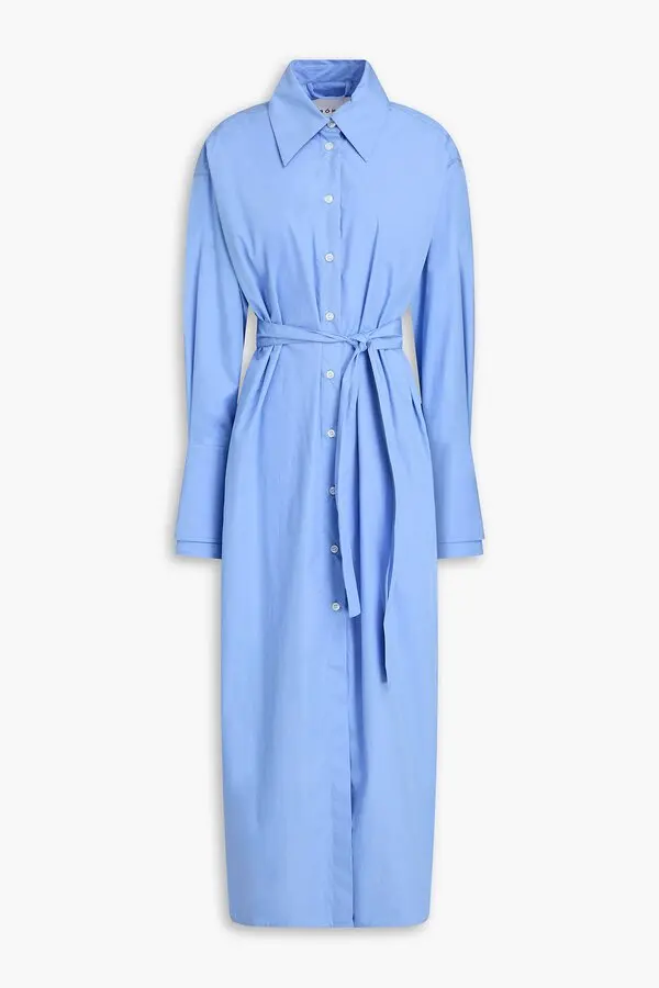 RÓHE Belted Cotton-poplin Midi Shirt Dress - Light Blue