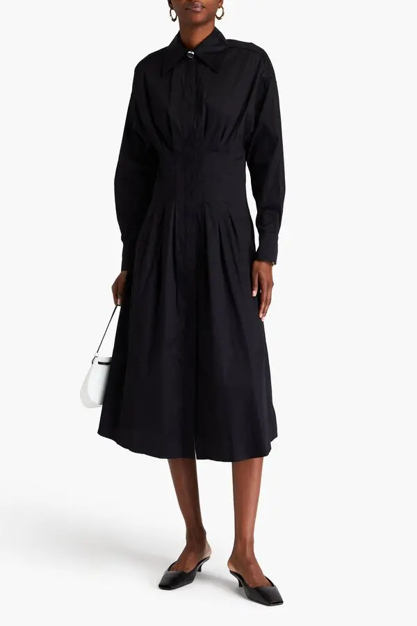 Pleated Cotton-poplin Midi Shirt Dress