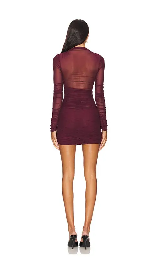 SEROYA Moxey Ruched Mesh Mini Dress - Merlot