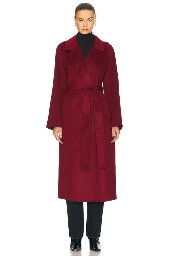 NICHOLAS Candice Scarf Double Wool Long Coat - Dark Plum