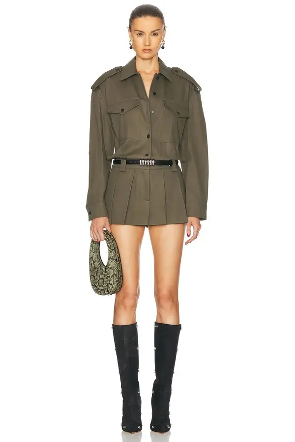 Alexander Wang Pleated Romper - Army Green