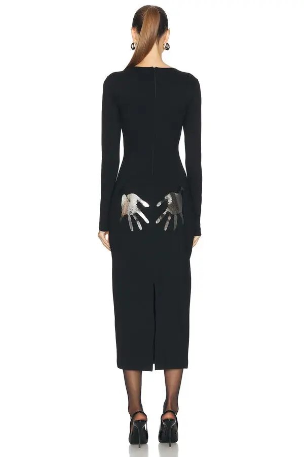 Area Handprint Long Sleeve Midi Dress In Black - 59% Off | Editorialist