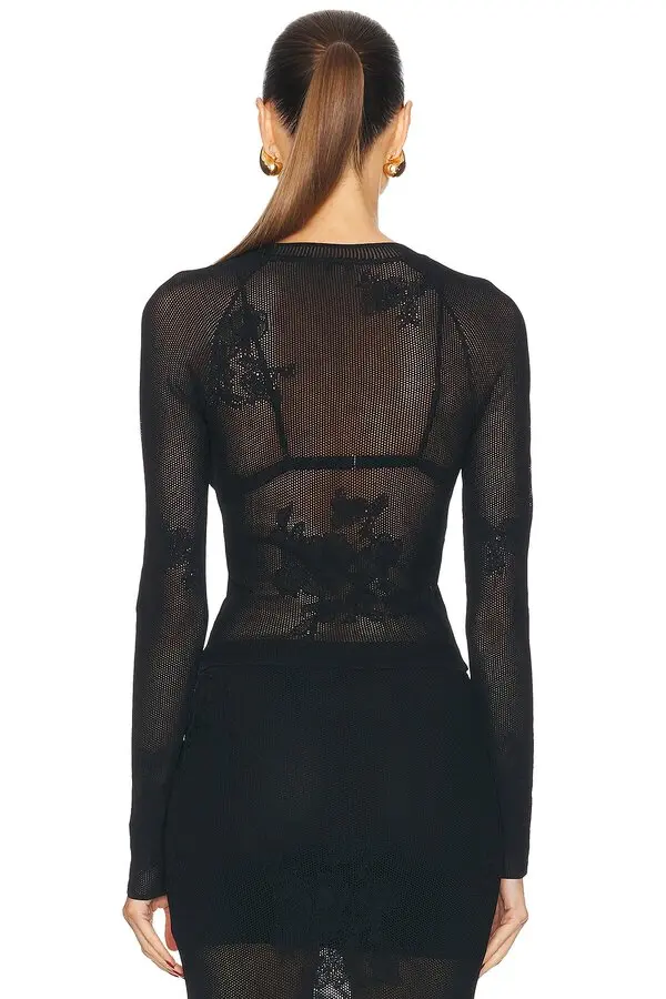 FLEUR DU MAL Lace Pointelle Long Sleeve Top