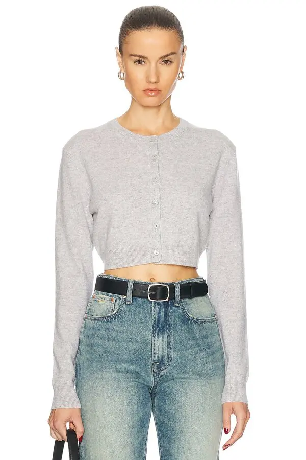 Enza Costa Cashmere Fitted Cardigan - Heather Grey