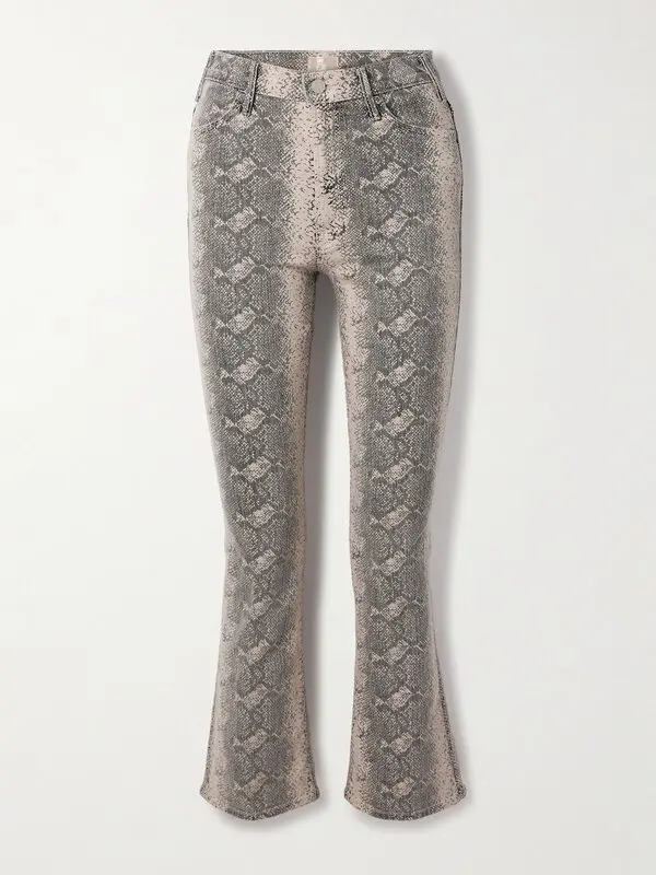 MOTHER The Hustler Cropped Snake-print Flared Jeans