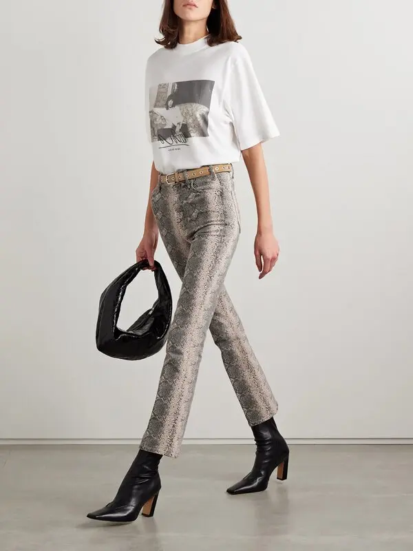 MOTHER The Hustler Cropped Snake-print Flared Jeans