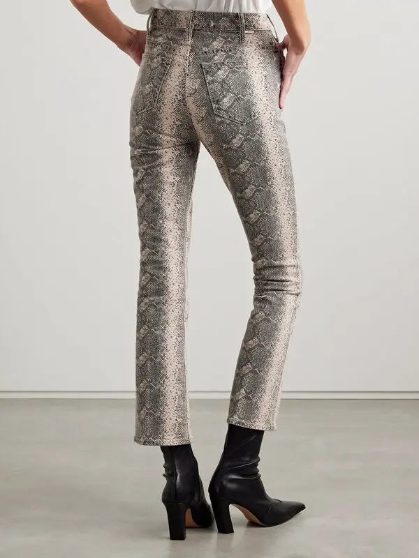 MOTHER The Hustler Cropped Snake-print Flared Jeans
