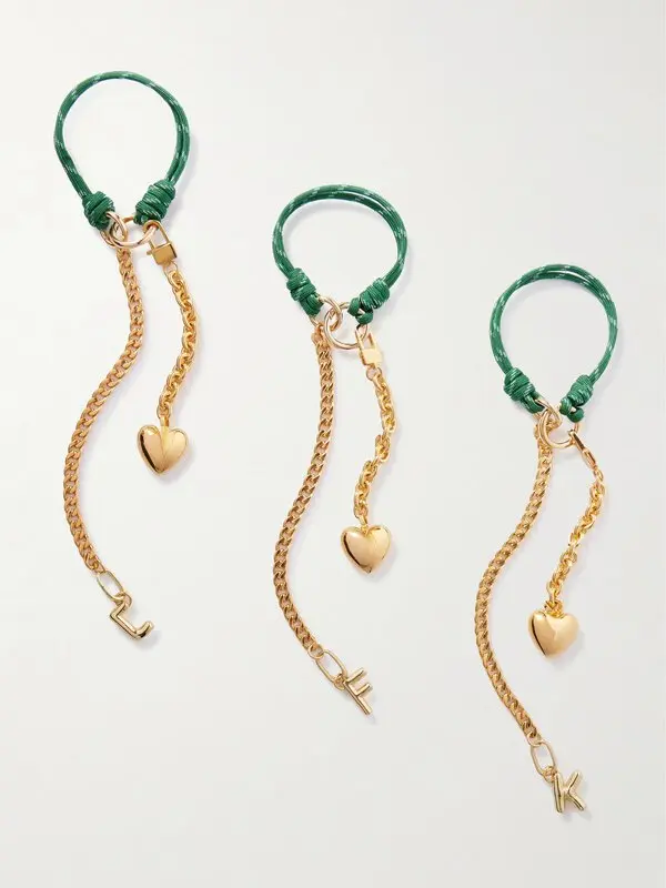 MARTHA CALVO Initial Gold-plated And Silk-cord Bag Charm - Green