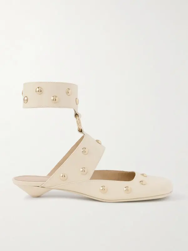 Chloé Jade Studded Leather Mules - Neutrals