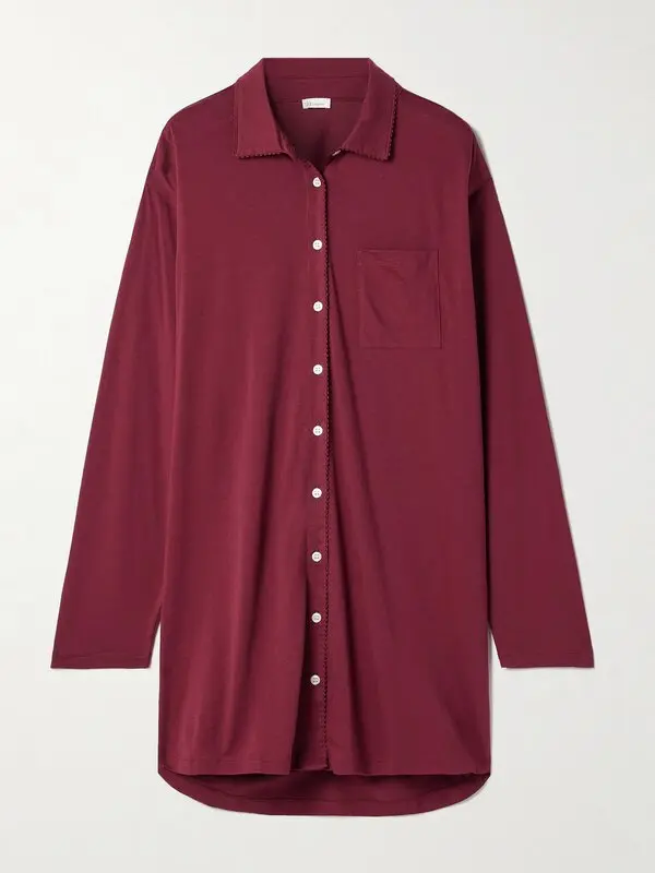 Skin Camellia Organic Pima Cotton-jersey Nightdress - Burgundy