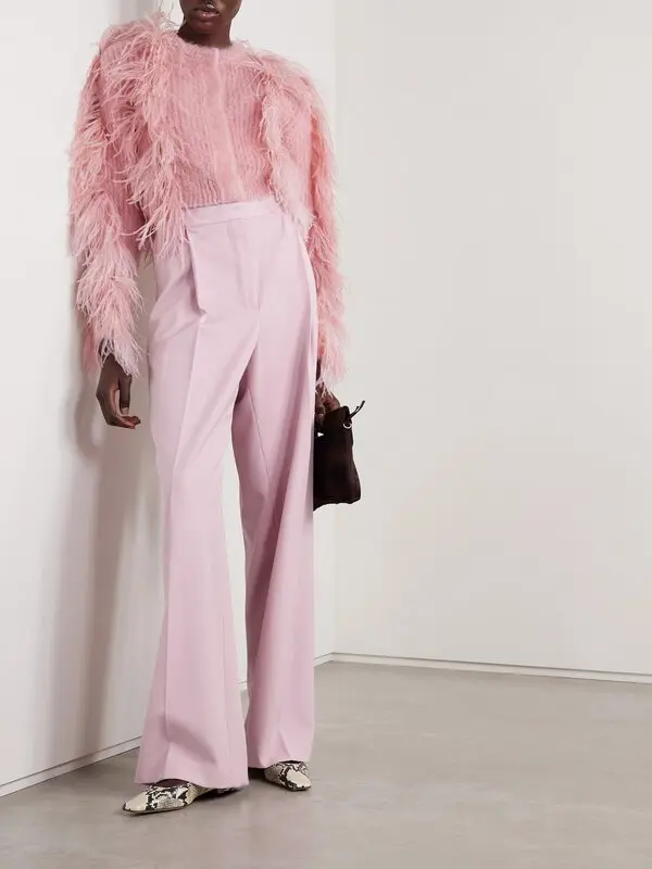 Erdem Cropped Feather-trimmed Mohair-blend Cardigan