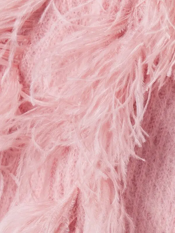 Erdem Cropped Feather-trimmed Mohair-blend Cardigan