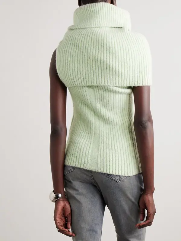 Rick Owens Draped Ribbed-knit Turtleneck Sweater - Green